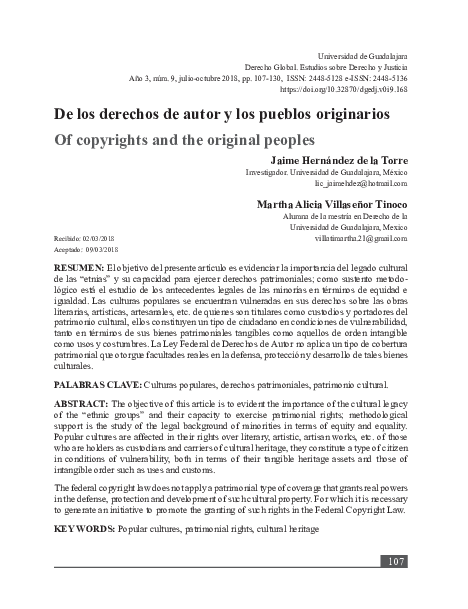 (PDF) De los derechos de autor y los pueblos originarios | MARTHA ALICIA VILLASENOR TINOCO ...