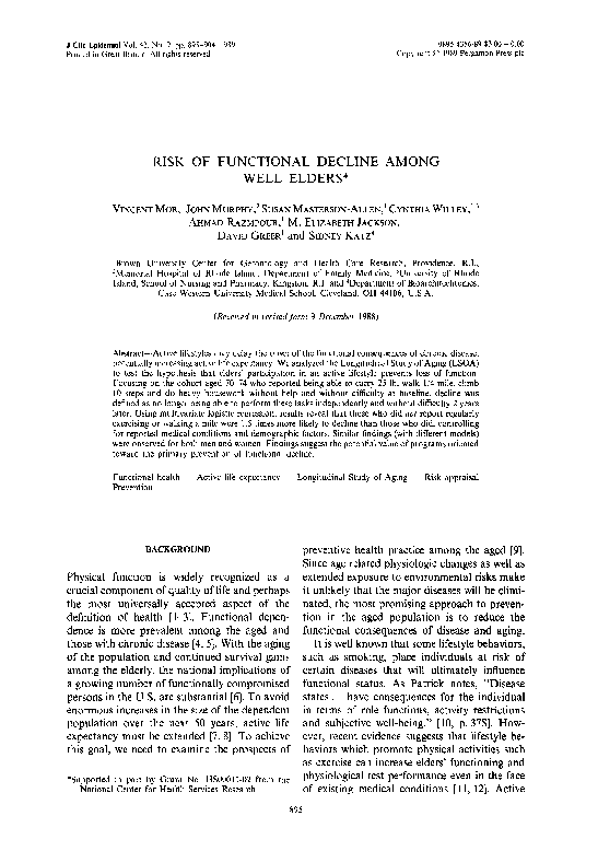(PDF) Risk of functional decline among well elders