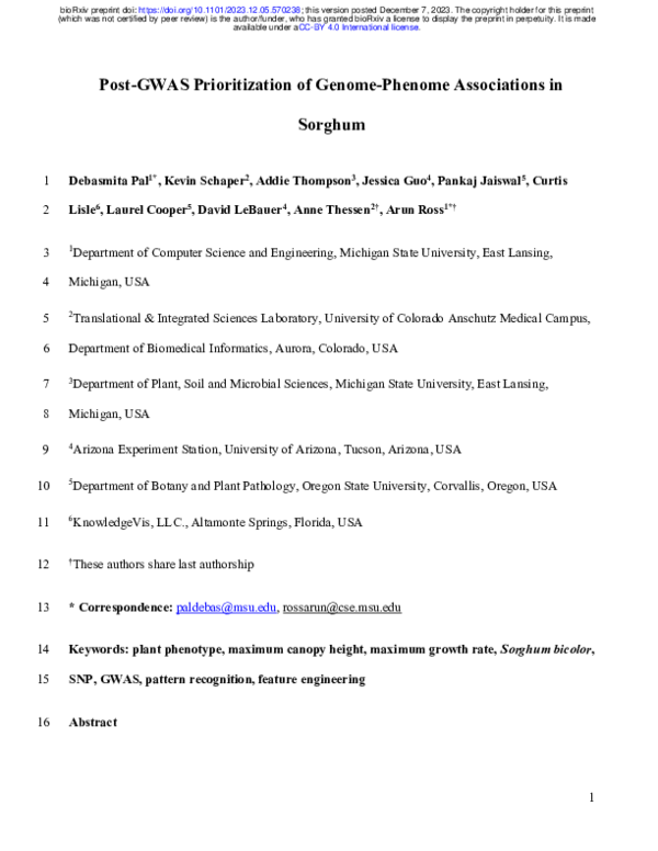 (PDF) Post-GWAS Prioritization of Genome-Phenome Associations in Sorghum