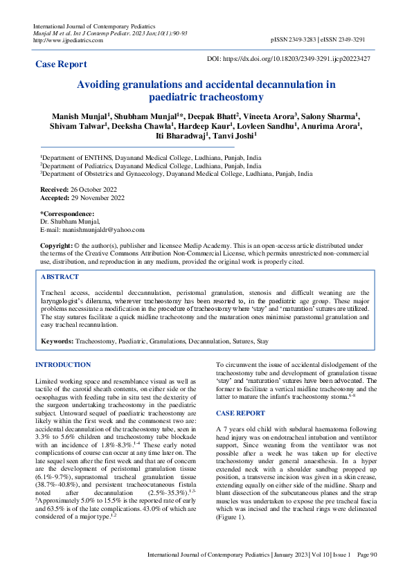 (PDF) Avoiding granulations and accidental decannulation in paediatric ...