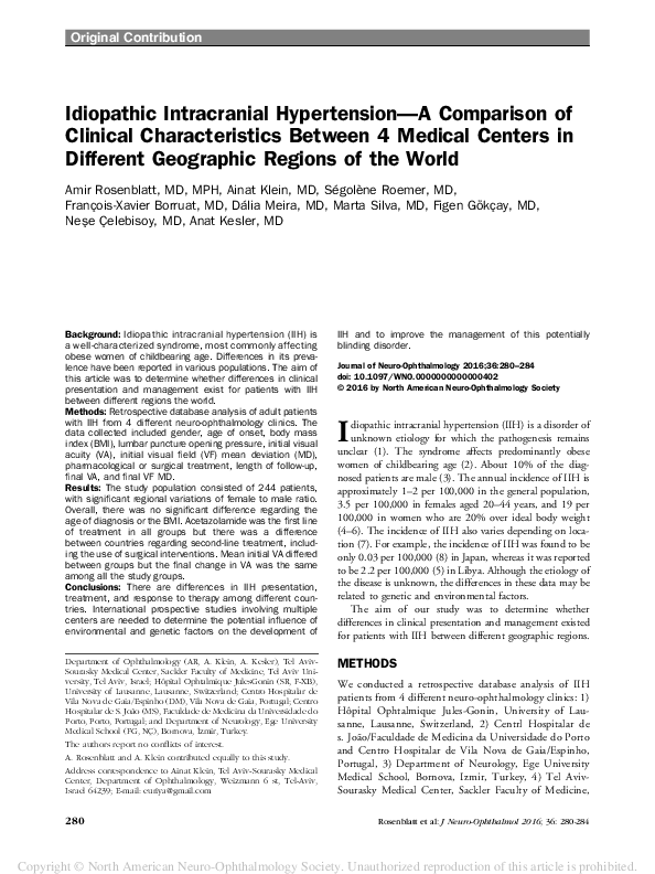 (PDF) Idiopathic Intracranial Hypertension-A Comparison of Clinical ...