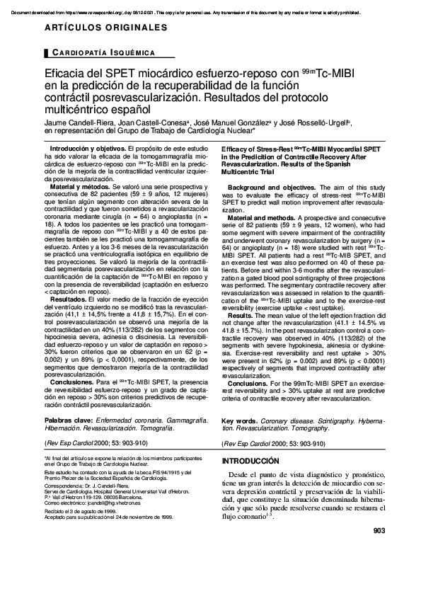 (PDF) Eficacia del SPET miocárdico esfuerzo-reposo con 99mTc-MIBIen la ...