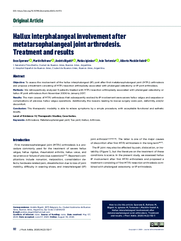 (PDF) Hallux interphalangeal involvement after metatarsophalangeal ...