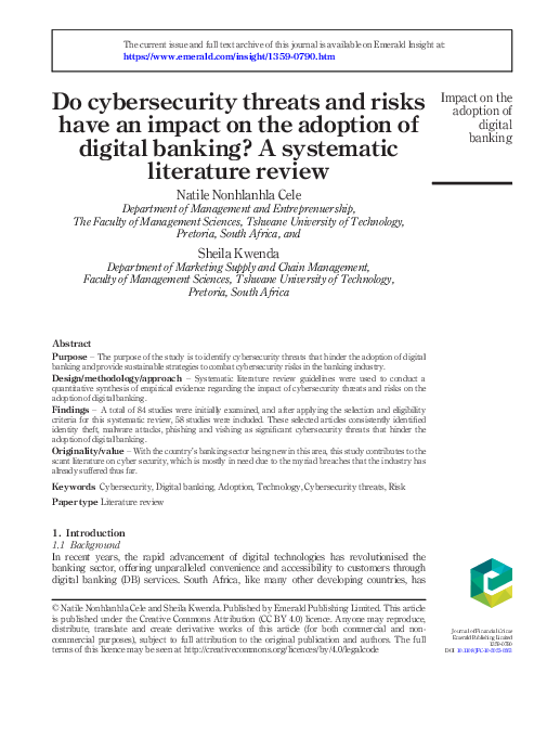 Pdf Do Cybersecurity Threats And Risks Have An Impact On The Adoption Of Digital Banking A