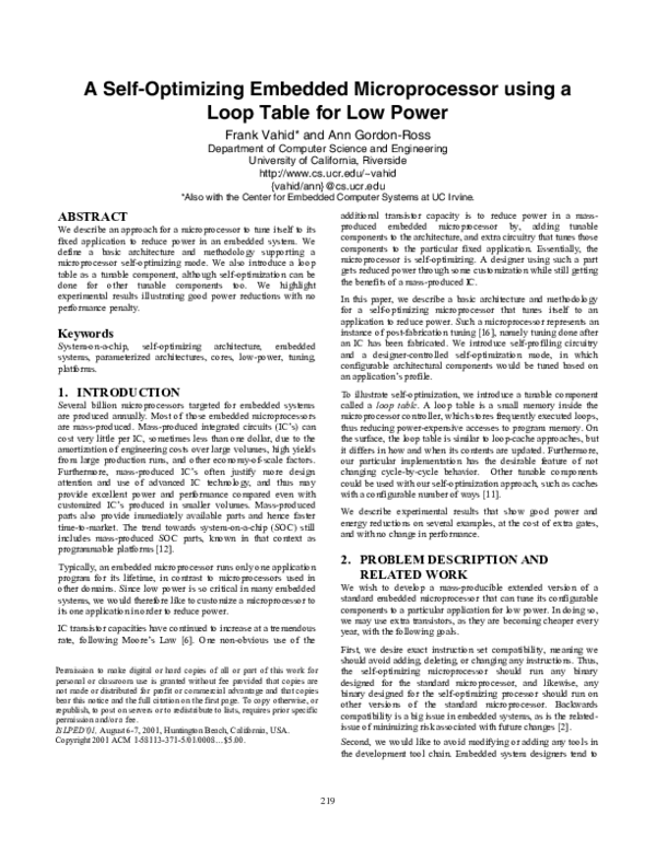 Pdf A Self Optimizing Embedded Microprocessor Using A Loop Table For Low Power