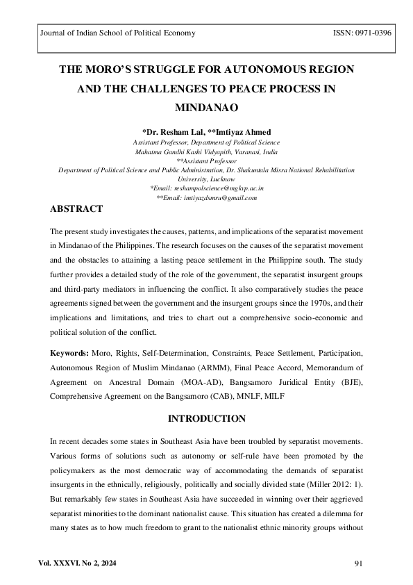 (PDF) THE MORO'S STRUGGLE FOR AUTONOMOUS REGION AND THE CHALLENGES TO ...