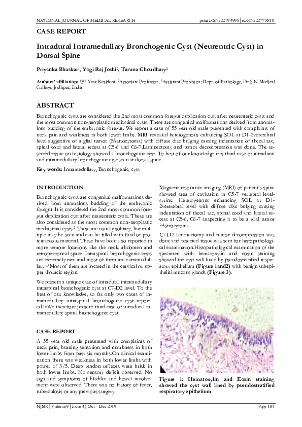 (PDF) INTRADURAL INTRAMEDULLARY BRONCHOGENIC CYST (NEURENTRIC CYST) IN ...