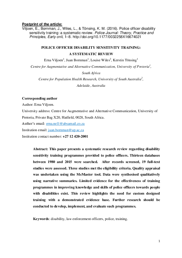 (PDF) Police officer disability sensitivity training
