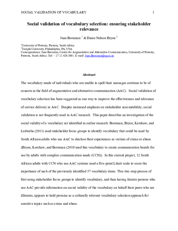 (PDF) SOCIAL VALIDATION OF VOCABULARY 1 Social validation of vocabulary ...