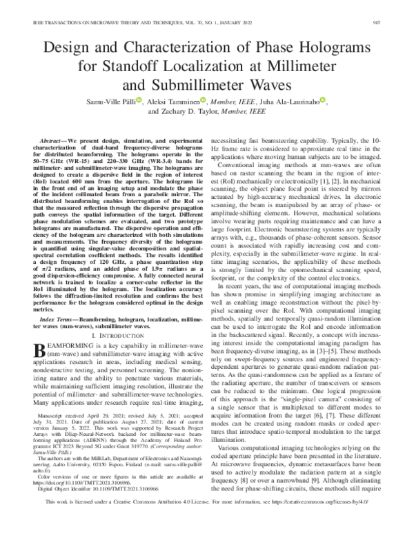 (PDF) Design and Characterization of Phase Holograms for Standoff ...