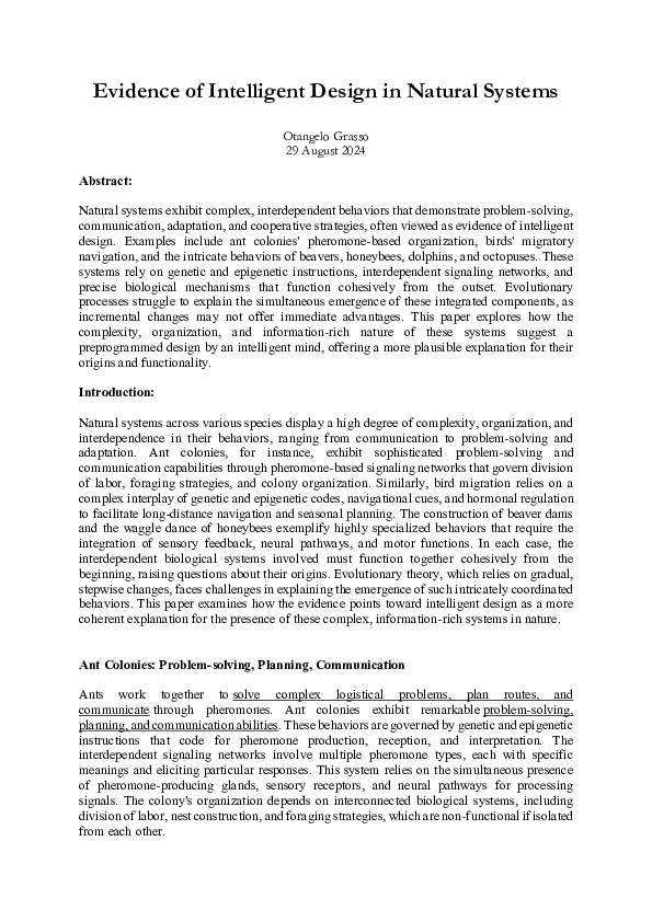 (PDF) Evidence of Intelligent Design in Natural Systems