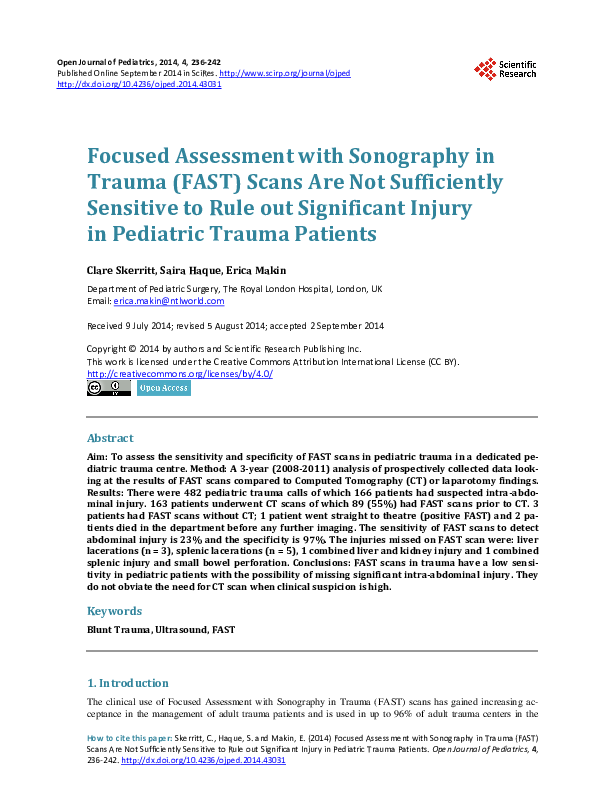 (PDF) Focused Assessment with Sonography in Trauma (FAST) Scans Are Not ...