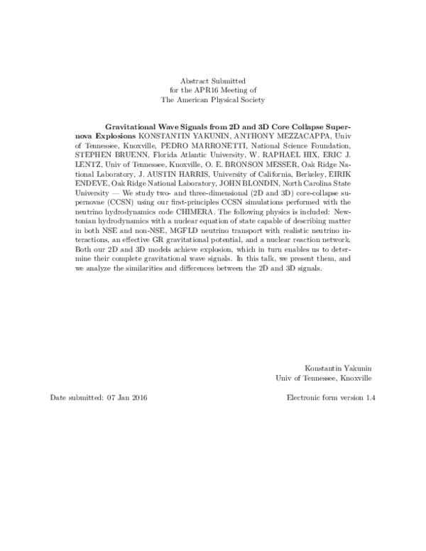 Gravitational Wave Signals from 2D and 3D Core Collapse Supernova ...