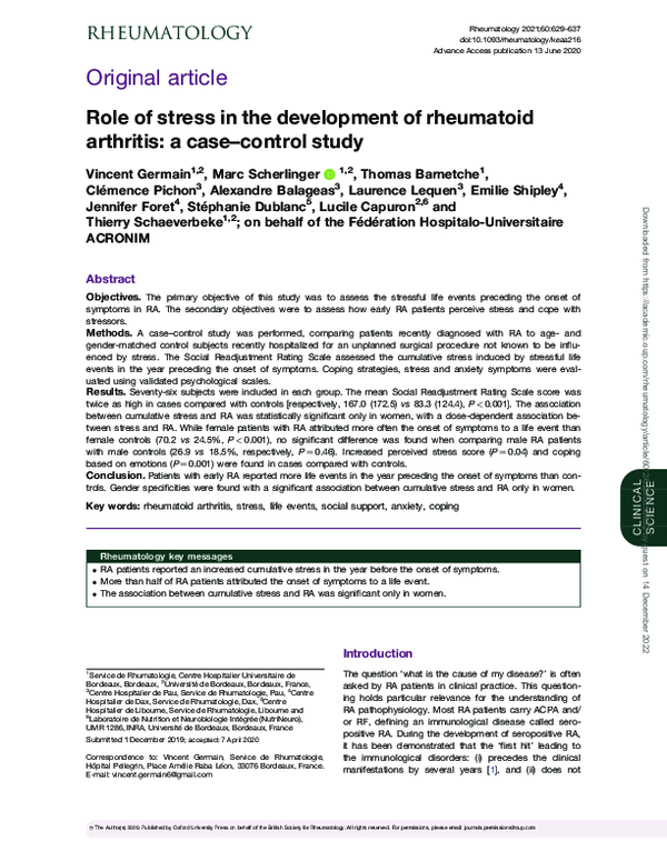 (PDF) Role of stress in the development of rheumatoid arthritis: a case ...
