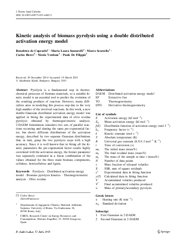 (PDF) Kinetic analysis of biomass pyrolysis using a double distributed activation energy model