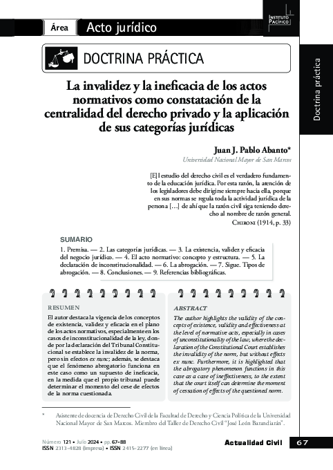 (PDF) Juan Jesus Pablo Abanto – La invalidez y la ineficacia de la norma jurídica