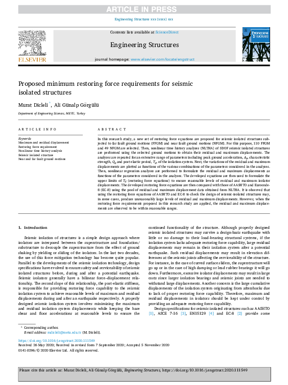 (PDF) Proposed minimum restoring force requirements for seismic ...
