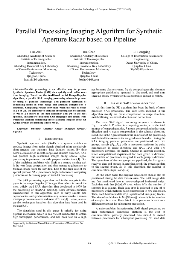 (PDF) Pipeline-Based Parallel Imaging for Synthetic Aperture Radar