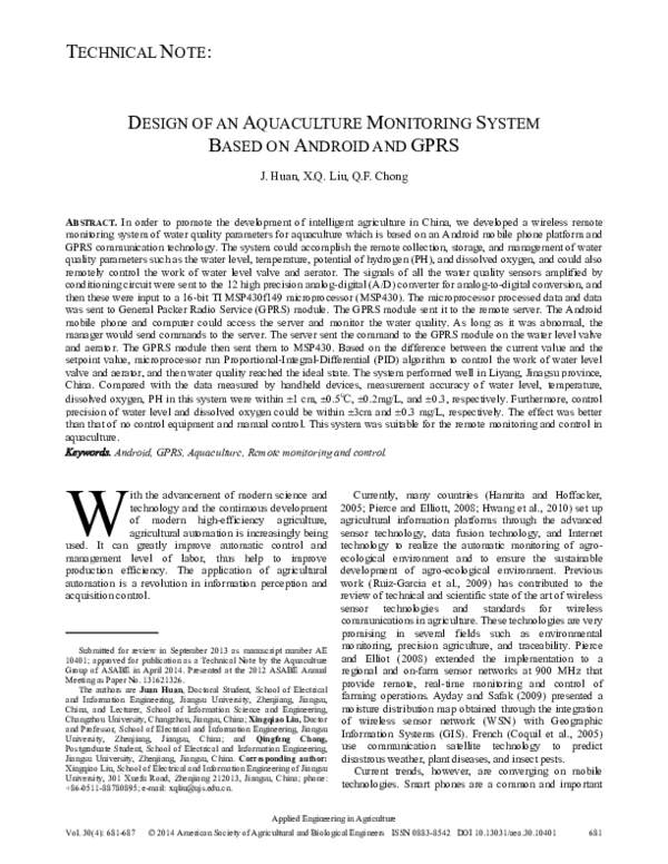 Pdf Design Of Aquaculture Monitoring System Based On Lora And 4g Network Of Internet Of Things