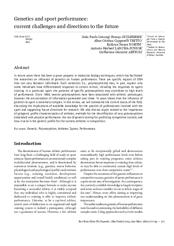 (PDF) Genetics and sport performance: current challenges and directions ...