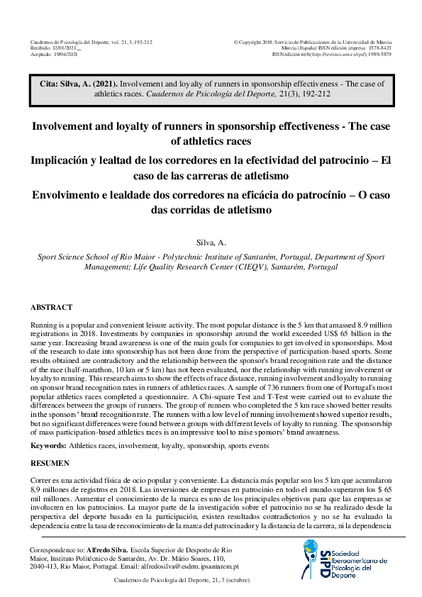 (PDF) Involvement and loyalty of runners in sponsorship effectiveness ...