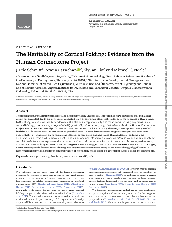 (PDF) The Heritability of Cortical Folding: Evidence from the Human ...