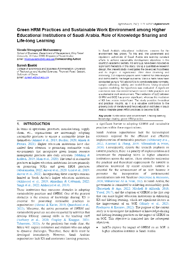 (PDF) View of Green HRM Practices and Sustainable Work Environment