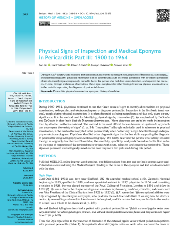 (PDF) Physical Signs of Inspection and Medical Eponyms in Pericarditis ...