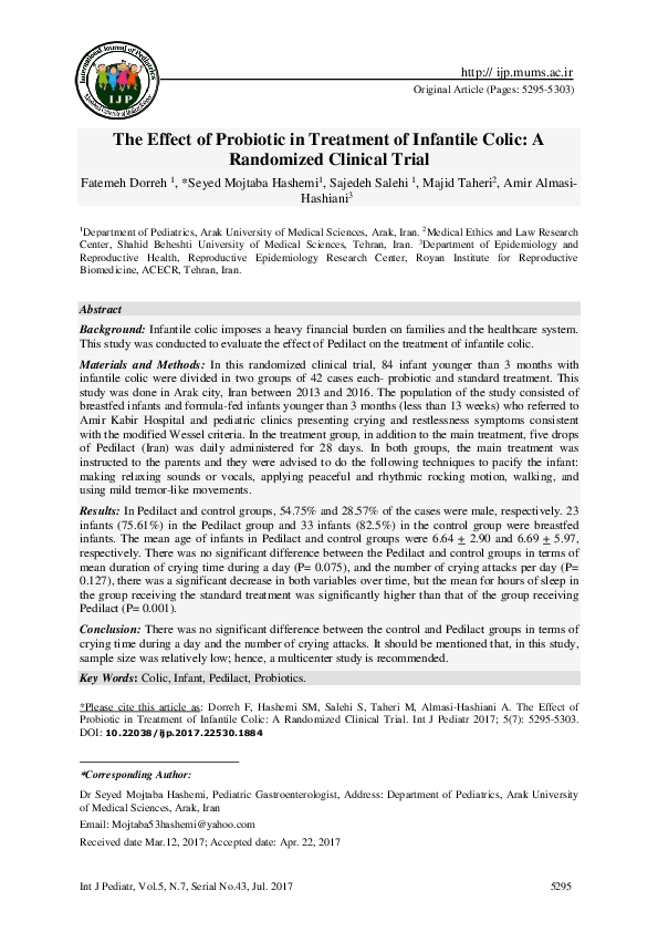 (PDF) The Effect of Probiotic in Treatment of Infantile Colic: A ...