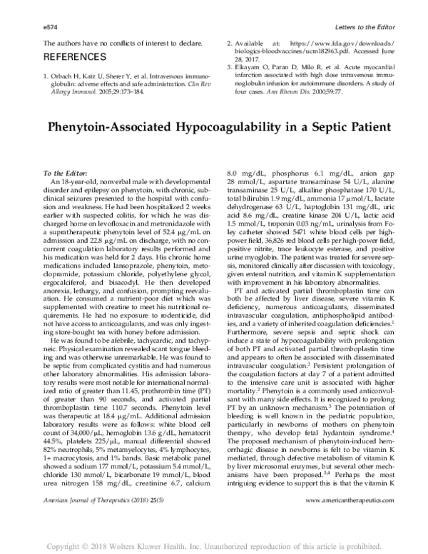 (PDF) Phenytoin-Associated Hypocoagulability in a Septic Patient ...