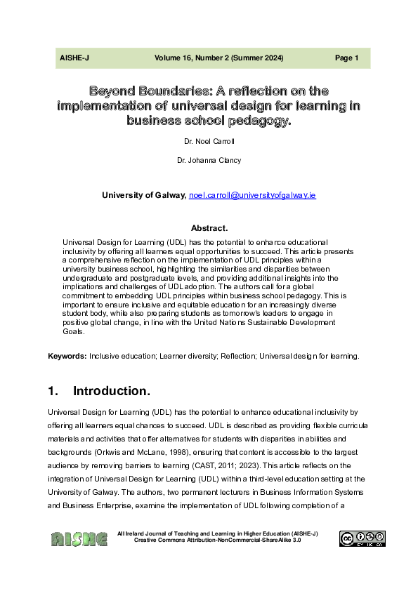 (PDF) Beyond Boundaries- A reflection on the implementation of universal design for learning in ...