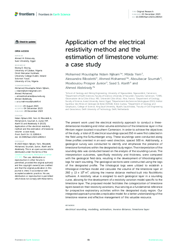 (PDF) Application of the electrical resistivity method and the estimation of limestone volume: a ...