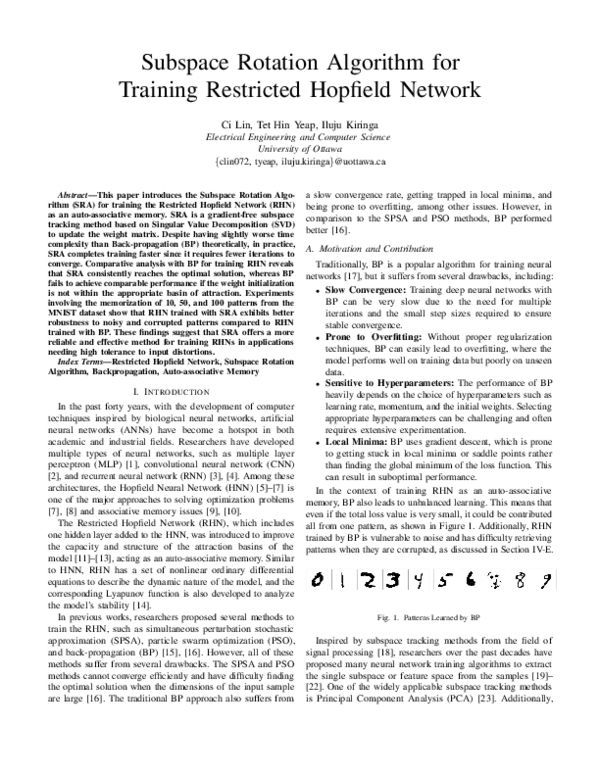 (PDF) Subspace Rotation Algorithm for Training Restricted Hopfield Network
