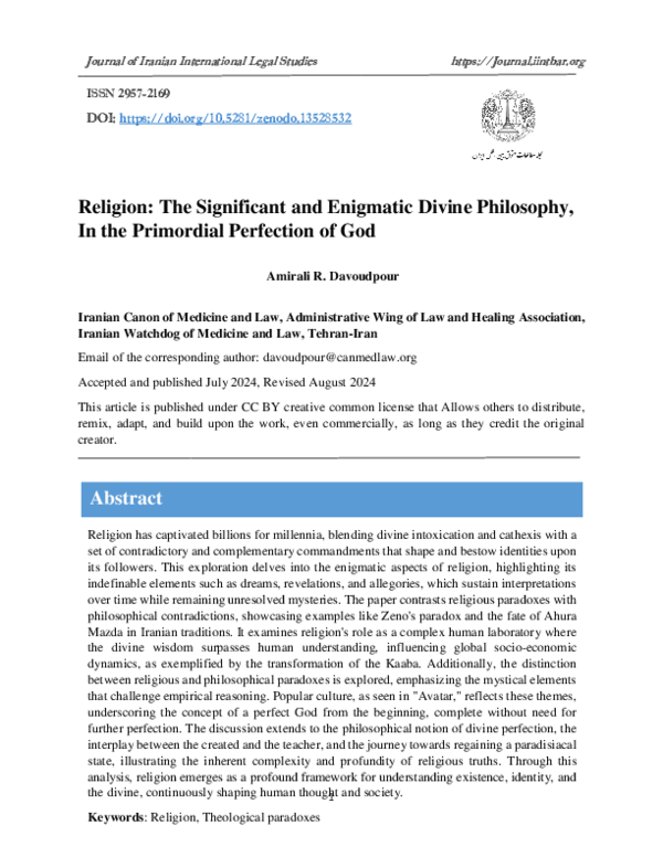 (PDF) Religion: The Significant and Enigmatic Divine Philosophy, In the ...