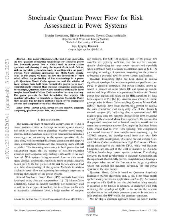 (PDF) Stochastic Quantum Power Flow for Risk Assessment in Power Systems