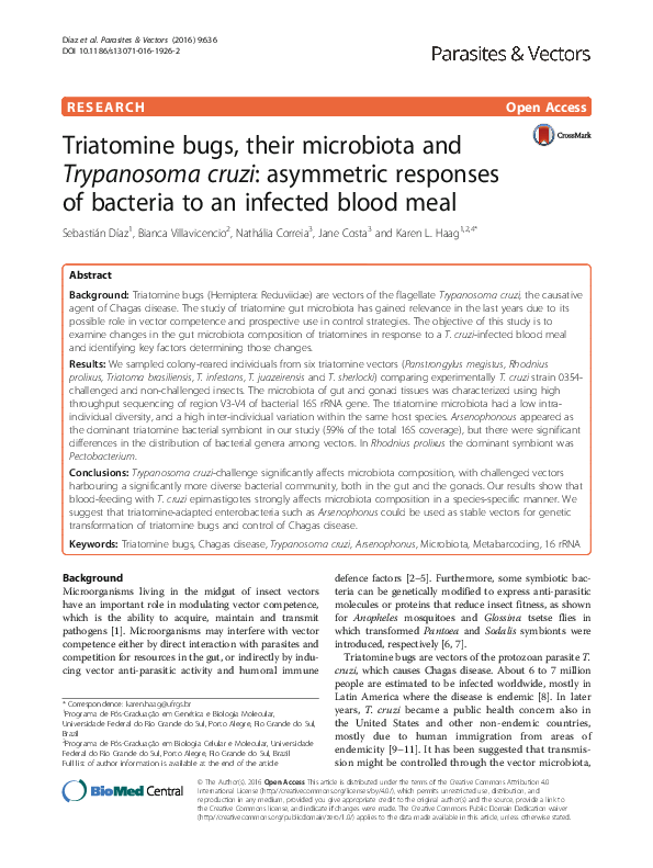 (PDF) Triatomine bugs, their microbiota and Trypanosoma cruzi ...