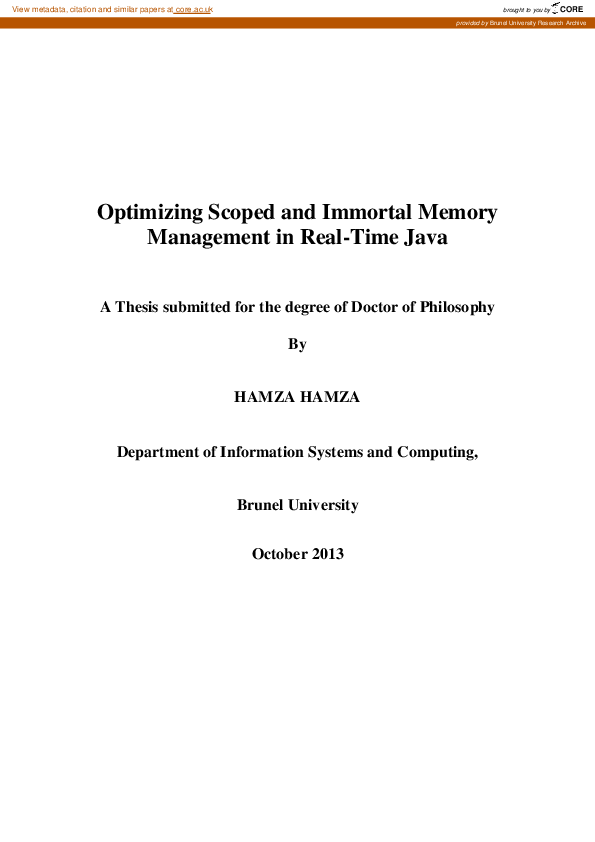 Pdf Optimizing Scoped And Immortal Memory Management In Real Time Java