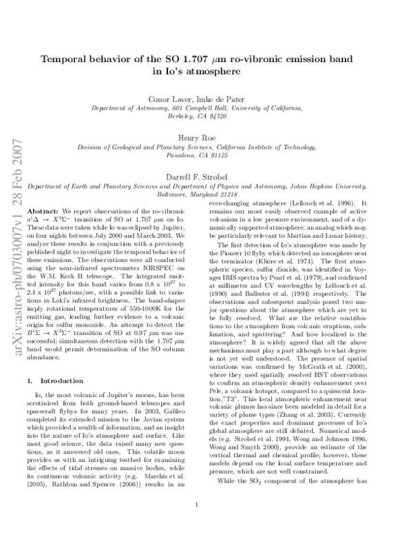(PDF) Temporal behavior of the SO 1.707 μm ro-vibronic emission band in ...