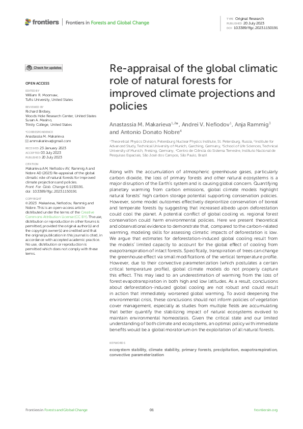 (PDF) Re-appraisal of the global climatic role of natural forests for ...