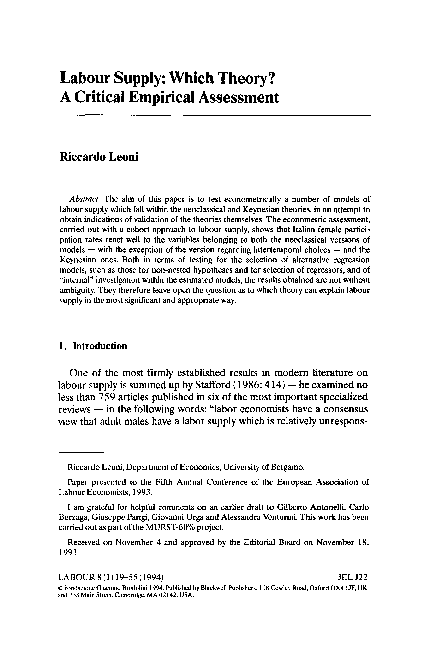 (PDF) Labour Supply: Which Theory? A Critical Empirical Assessment