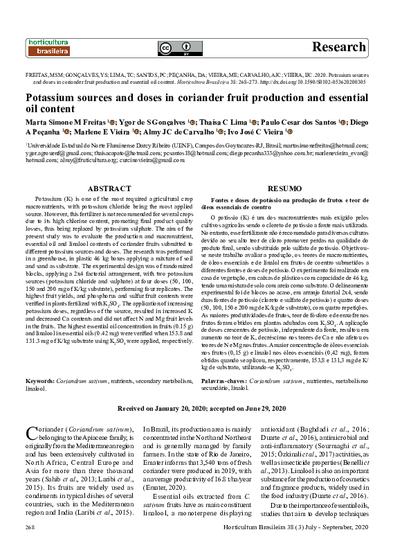 (PDF) Potassium sources and doses in coriander fruit production and ...