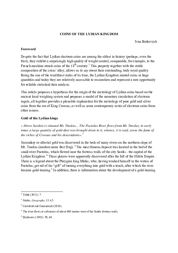 (PDF) COINS OF THE LYDIAN KINGDOM