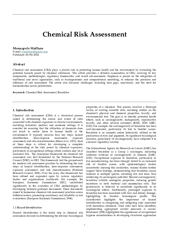 (PDF) Chemical Risk Assessment