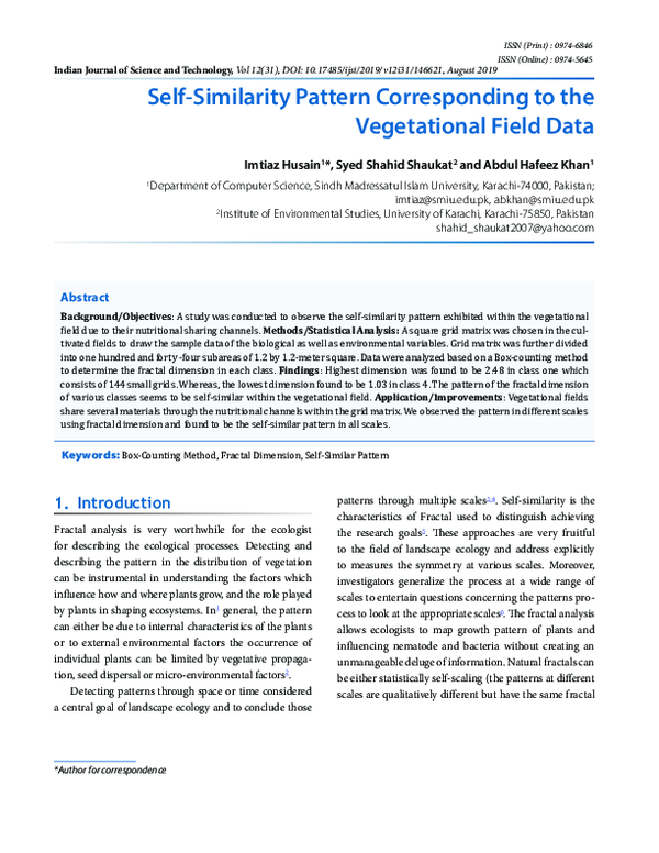 (PDF) Self-Similarity Pattern Corresponding to the Vegetational Field Data