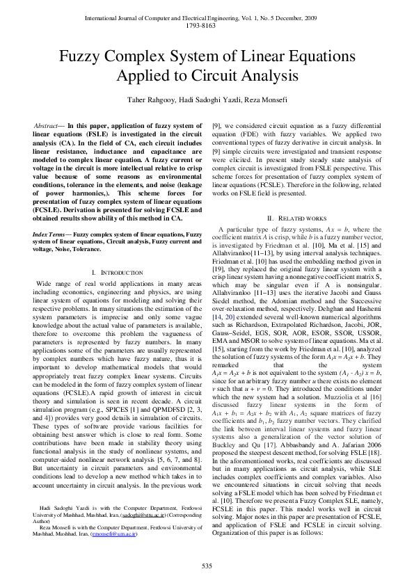 (PDF) Fuzzy Complex System of Linear EquationsApplied to Circuit Analysis