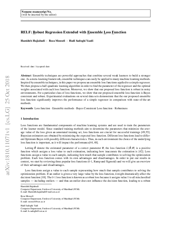 (PDF) Relf: Robust Regression Extended with Ensemble Loss Function