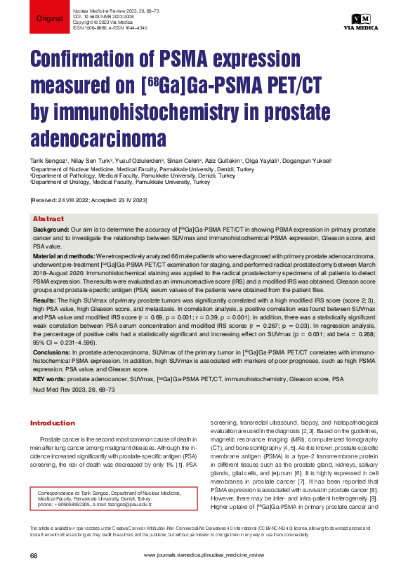 (PDF) Confirmation of PSMA expression measured on [68Ga]Ga-PSMA PET/CT by immunohistochemistry ...