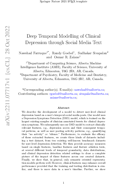 Pdf Deep Temporal Modelling Of Clinical Depression Through Social Media Text