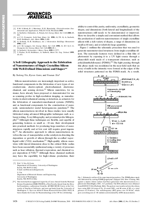 (PDF) A Soft Lithography Approach to the Fabrication of Nanostructures ...