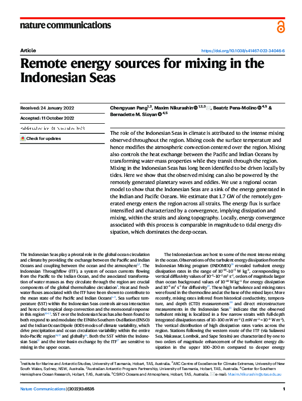 (PDF) Remote energy sources for mixing in the Indonesian Seas